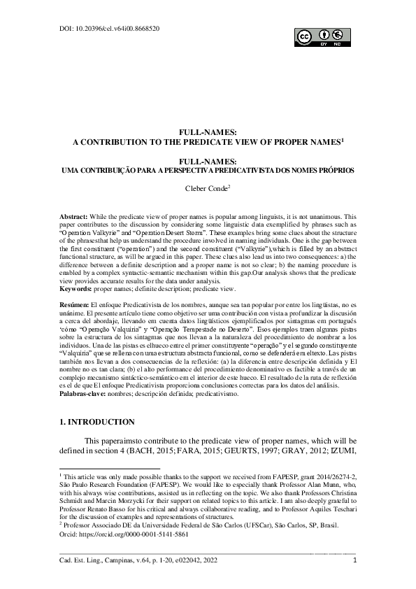 (PDF) FULL-NAMES: A CONTRIBUTION TO THE PREDICATE VIEW OF PROPER NAMES