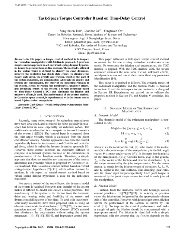 (PDF) Task-Space Torque Controller Based on Time-Delay Control