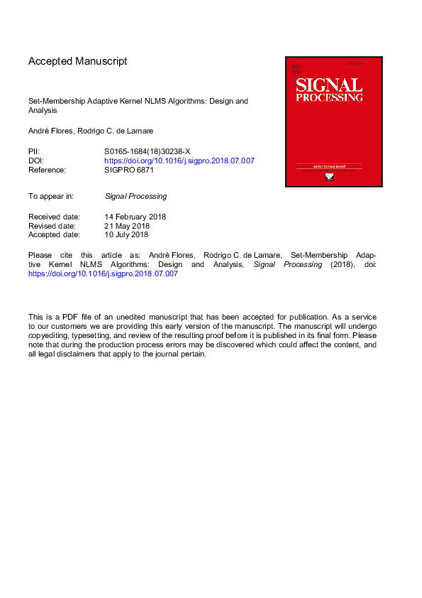 Pdf Set Membership Adaptive Kernel Nlms Algorithms Design And Analysis