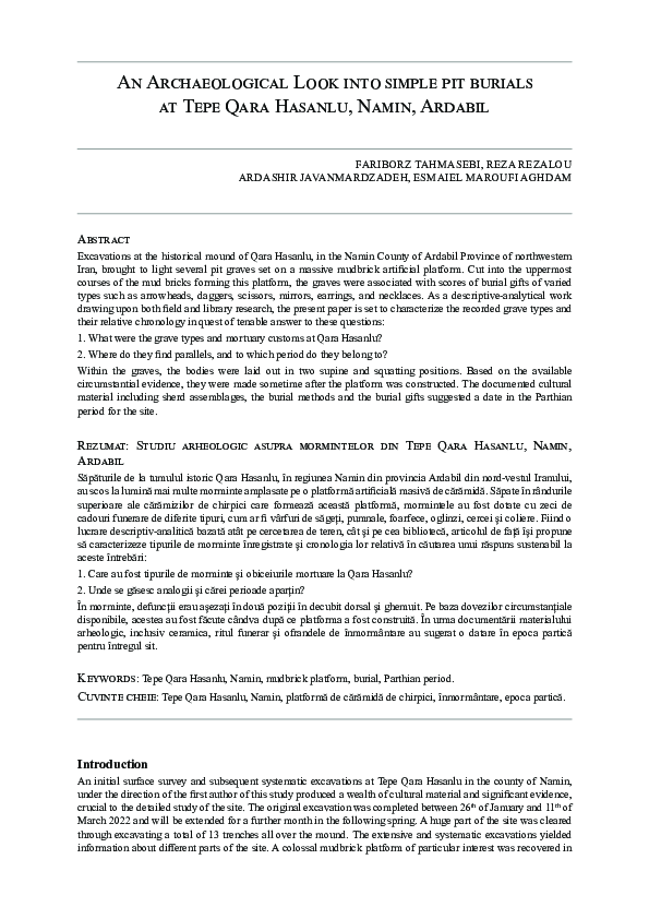 (PDF) An Archaeological Look into simple pit burials at Tepe Qara ...