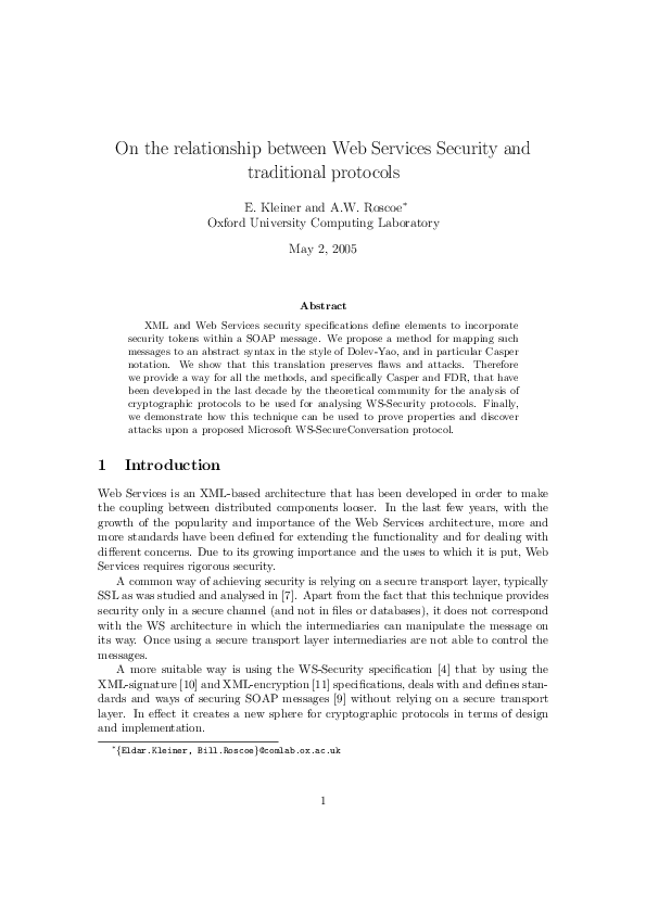 (PDF) On the Relationship Between Web Services Security and Traditional Protocols