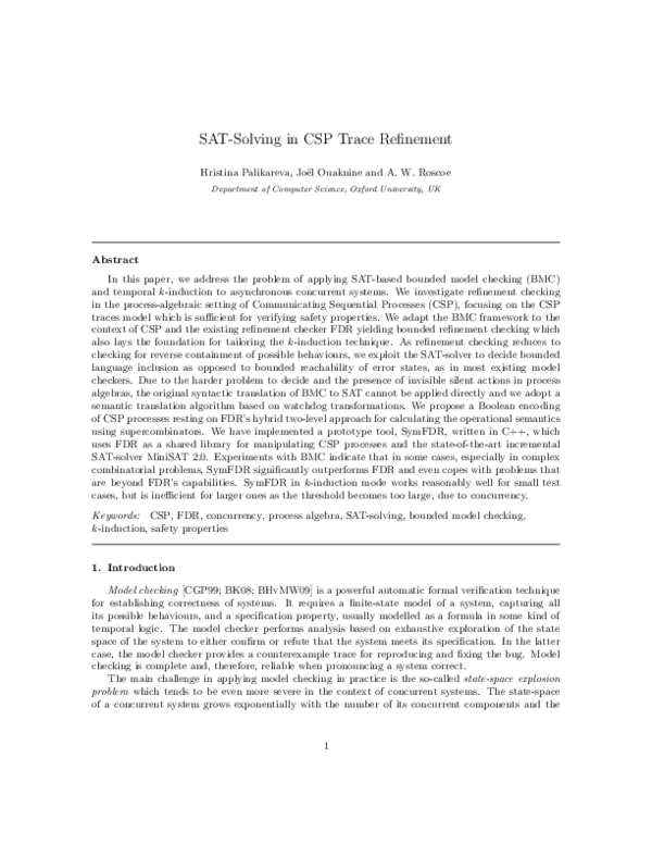 (PDF) SAT-solving in CSP trace refinement