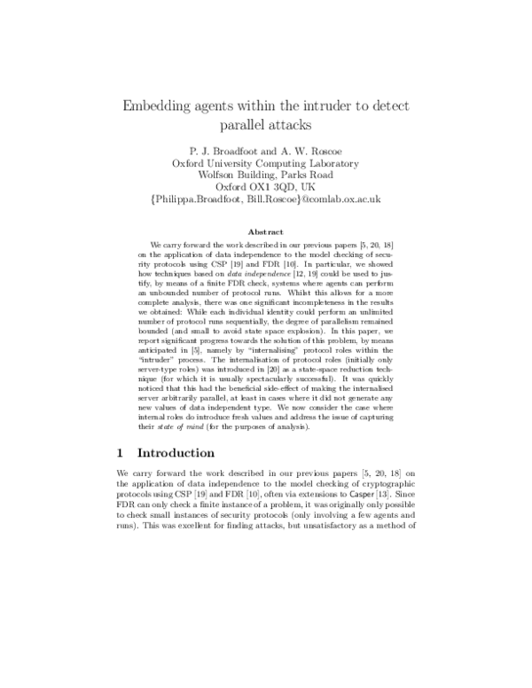 (PDF) Embedding agents within the intruder to detect parallel attacks