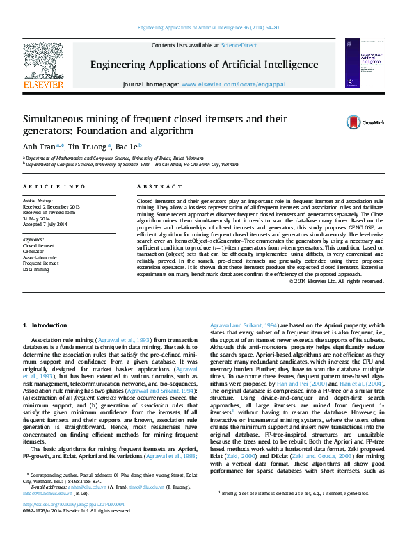Pdf Simultaneous Mining Of Frequent Closed Itemsets And Their Generators Foundation And Algorithm