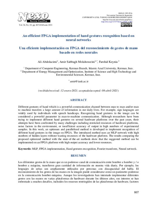 Pdf An Efficient Fpga Implementation Of Hand Gestures Recognition Based On Neural Networks 9896