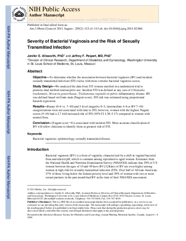 (PDF) Severity of bacterial vaginosis and the risk of sexually ...