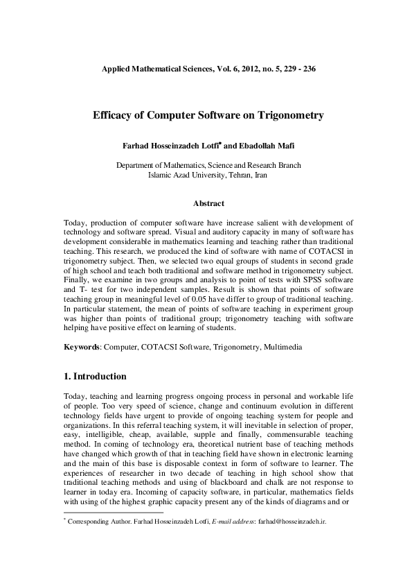 (PDF) Efficacy of Computer Software on Trigonometry