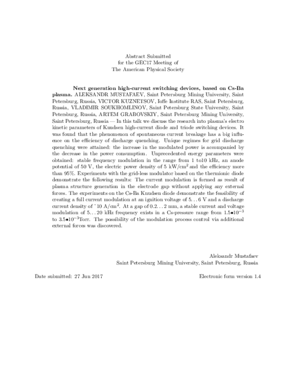 (PDF) Next generation high-current switching devices, based on Cs-Ba plasma