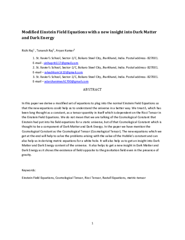 (PDF) Modified Einstein Field Equations with a new insight into Dark ...