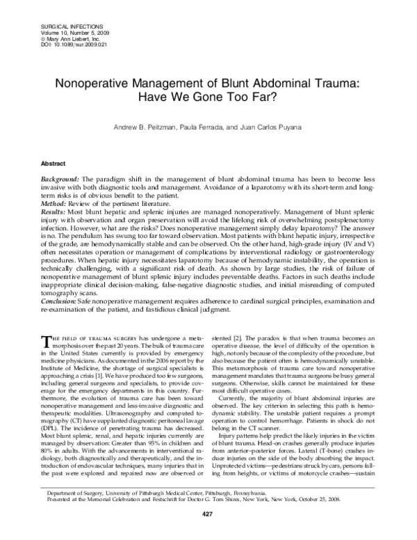 (PDF) Nonoperative management of blunt abdominal trauma: The role of ...