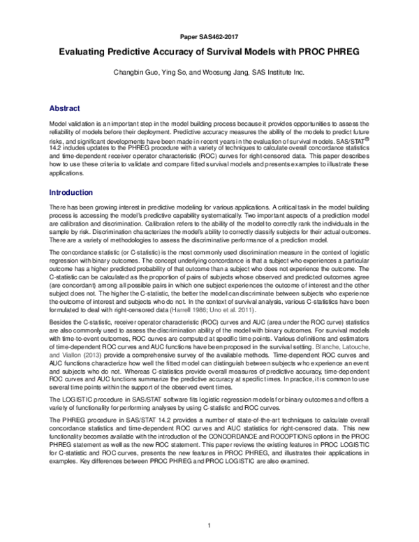 (PDF) Evaluating Predictive Accuracy of Survival Models with PROC PHREG