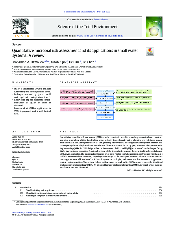 (PDF) Quantitative microbial risk assessment and its applications in small water systems: A review