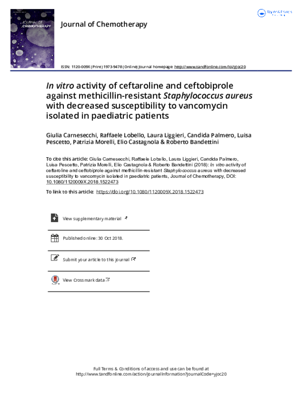 (PDF) In vitro activity of ceftaroline and ceftobiprole against methicillin-resistant ...