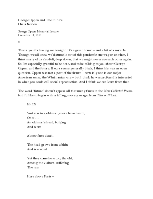 (PDF) George Oppen and The Future