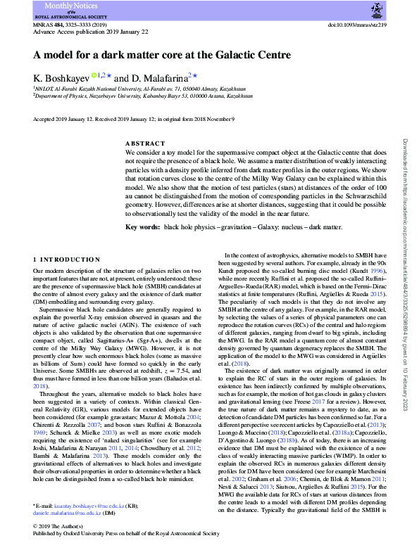 (PDF) A model for a dark matter core at the Galactic Centre