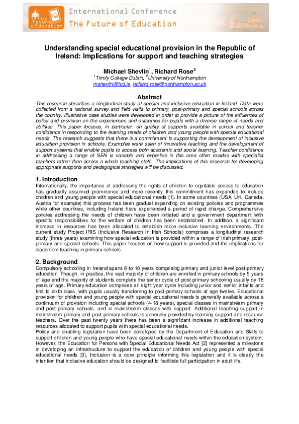 (PDF) Understanding special educational provision in the Republic of ...