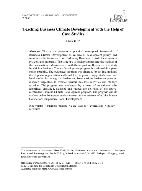 (PDF) Teaching Business Climate Development with the Help of Case Studies