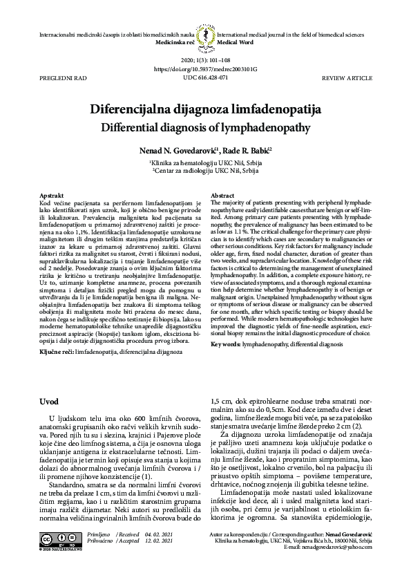 (PDF) Differential diagnosis of lymphadenopathy