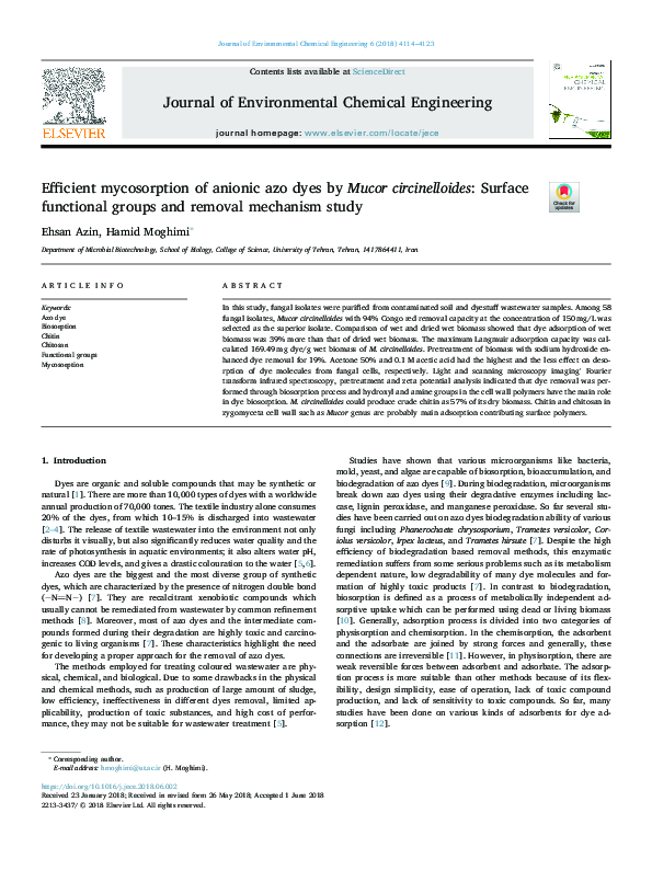 (PDF) Efficient mycosorption of anionic azo dyes by Mucor ...