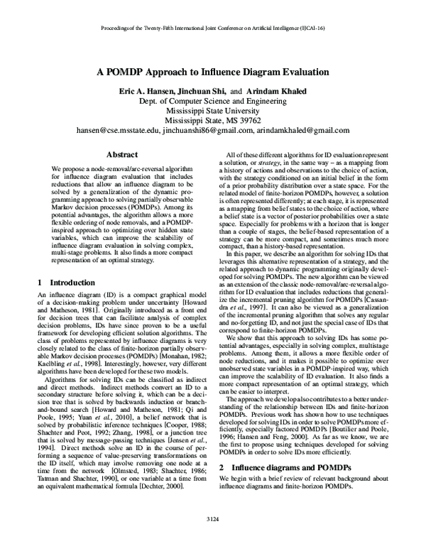 (PDF) A POMDP Approach to Influence Diagram Evaluation