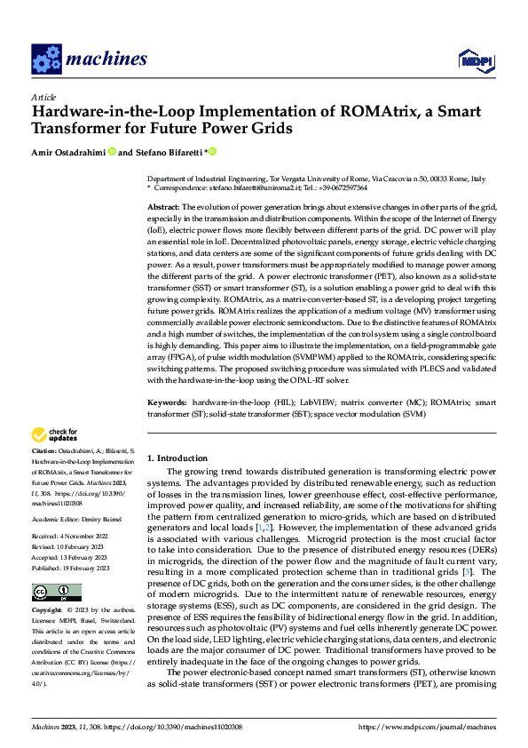 (PDF) Hardware-in-the-Loop Implementation of ROMAtrix, a Smart Transformer for Future Power Grids