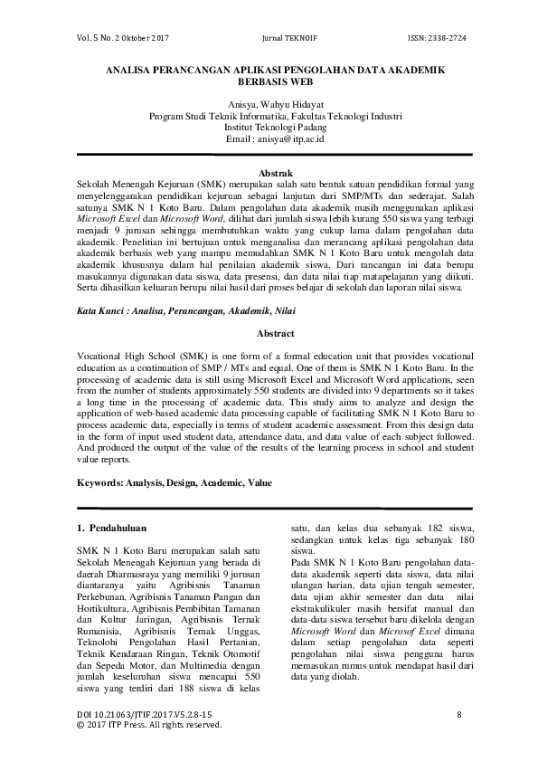 (PDF) Analisa Perancangan Aplikasi Pengolahan Data Akademik Berbasis Web