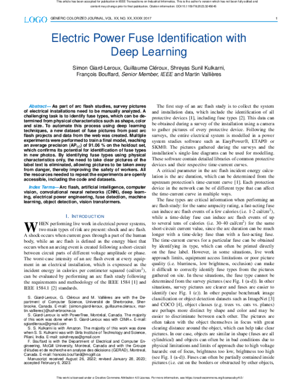 (PDF) Electric Power Fuse Identification with Deep Learning