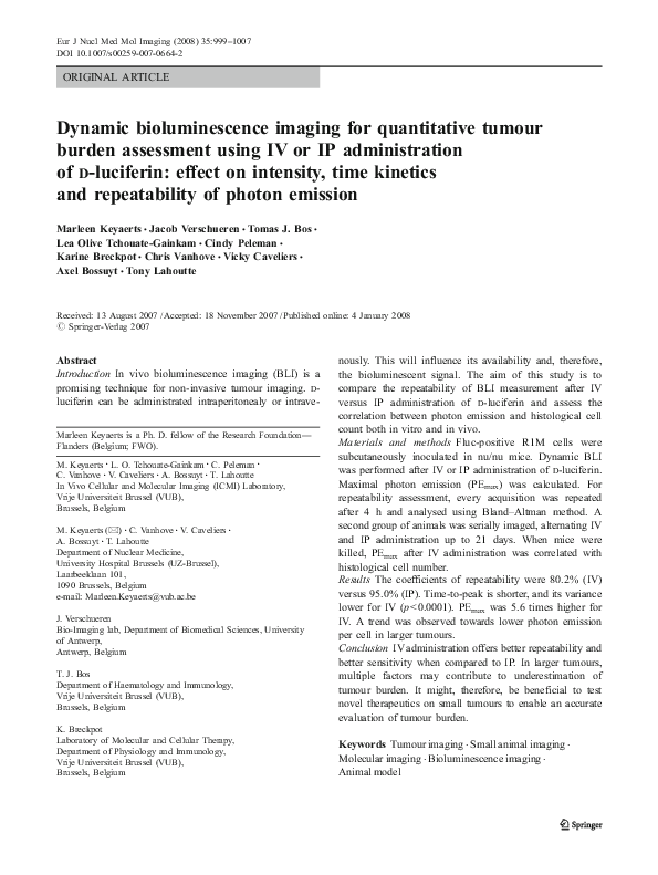 (PDF) Dynamic bioluminescence imaging for quantitative tumour burden ...