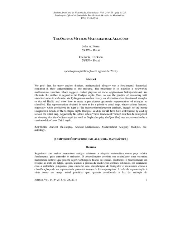 (PDF) The Oedipus Myth as Mathematical Allegory | John Fossa - Academia.edu