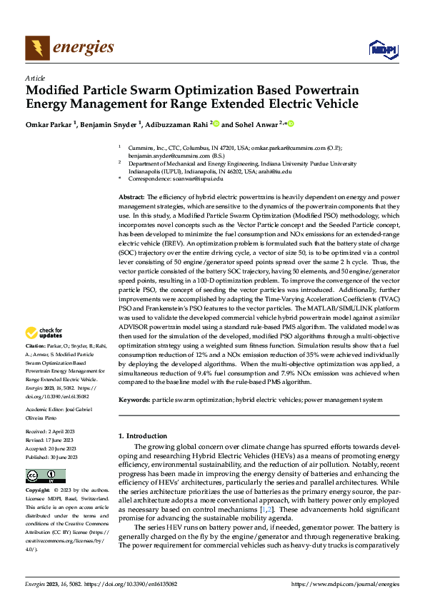 (PDF) Modified Particle Swarm Optimization Based Powertrain Energy Management for Range Extended ...