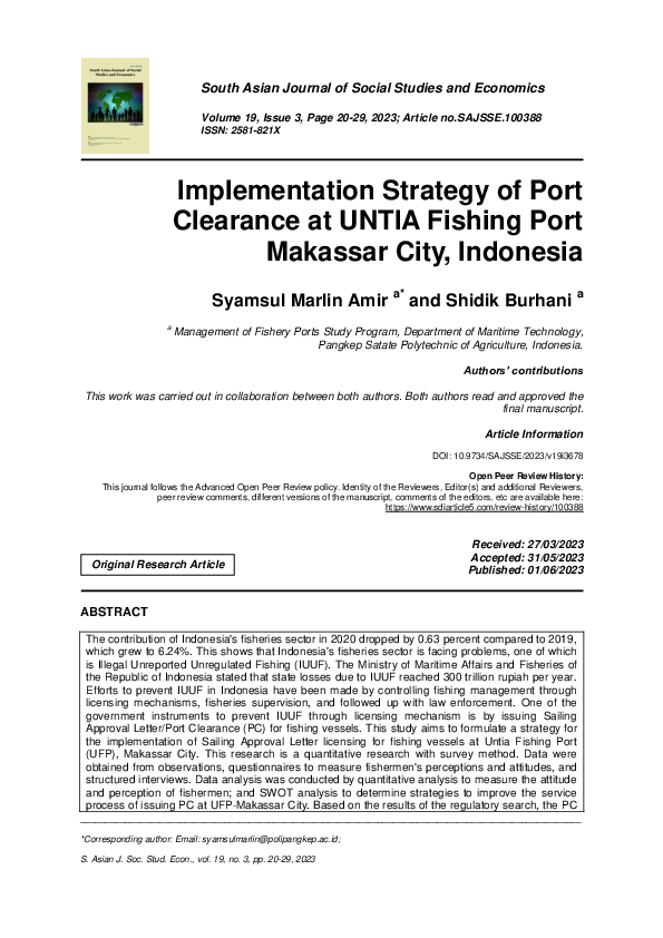 (PDF) Implementation Strategy of Port Clearance at UNTIA Fishing Port Makassar City, Indonesia ...
