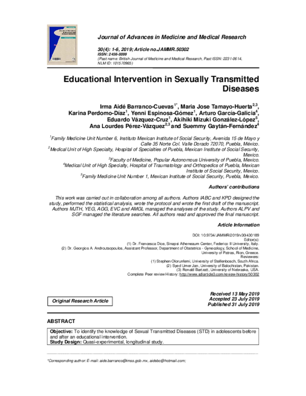 (PDF) Educational Intervention in Sexually Transmitted Diseases
