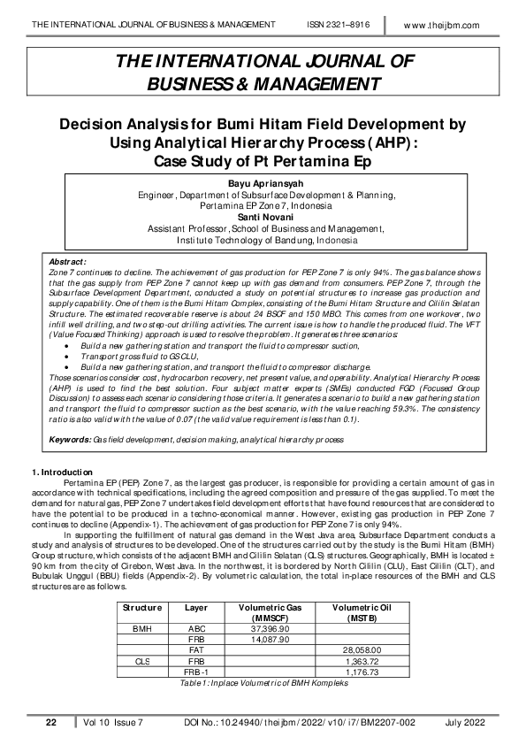 (PDF) Decision Analysis for Bumi Hitam Field Development by Using ...