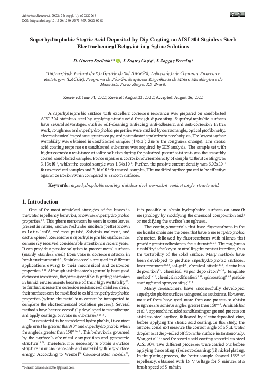 (PDF) Superhydrophobic Stearic Acid Deposited by Dip-Coating on AISI ...