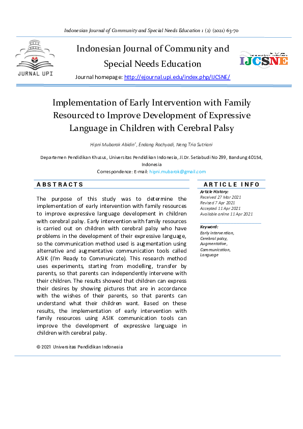 (PDF) Implementation of Early Intervention with Family Resourced to ...