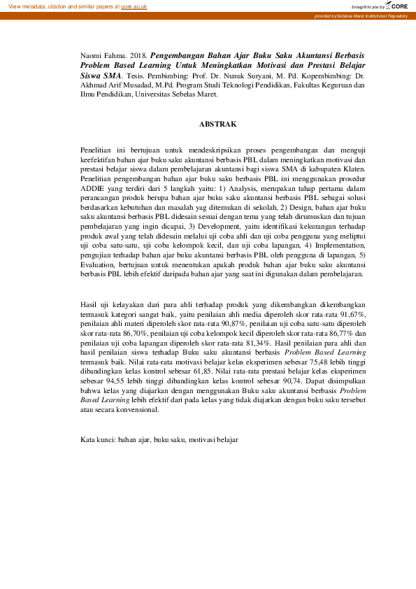 (PDF) Pengembangan Bahan Ajar Buku Saku Berbasis Problem Based Learning (PBL) Untuk Meningkatkan ...