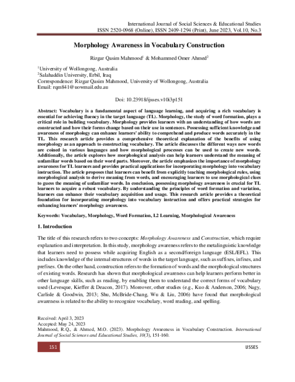 (PDF) Morphology Awareness in Vocabulary Construction