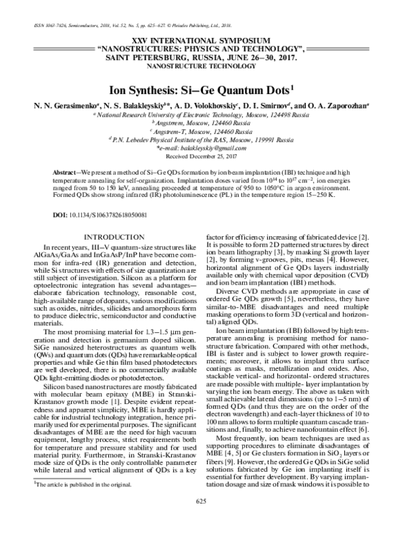 (PDF) Ion Synthesis: Si–Ge Quantum Dots