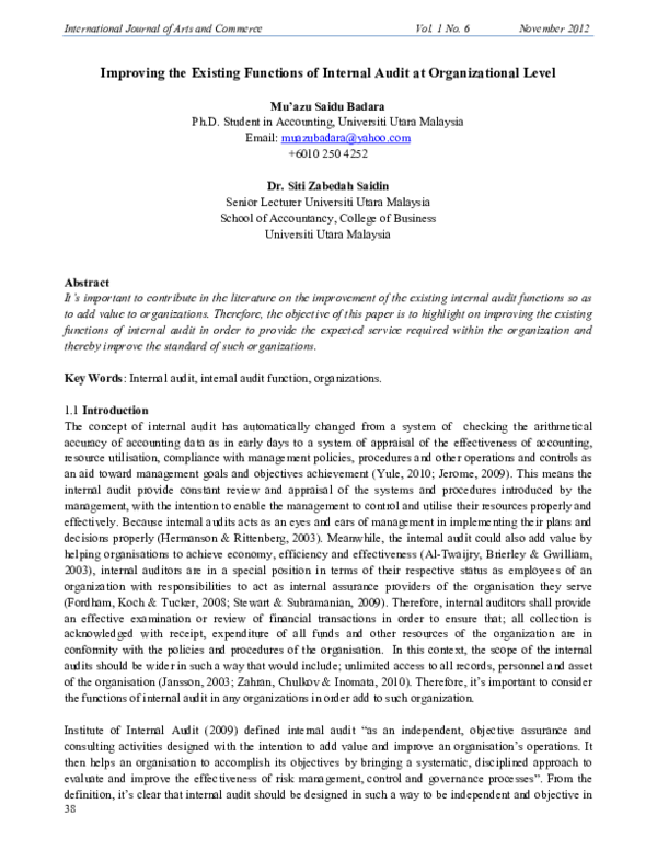 (PDF) Improving the existing functions of internal audit at ...