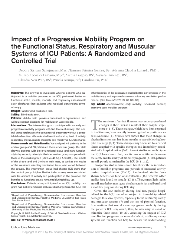 (PDF) Impact of a Progressive Mobility Program on the Functional Status ...