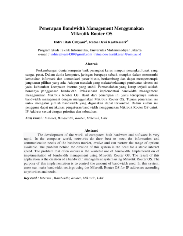 (PDF) Penerapan Bandwidth Management Menggunakan Mikrotik Router OS