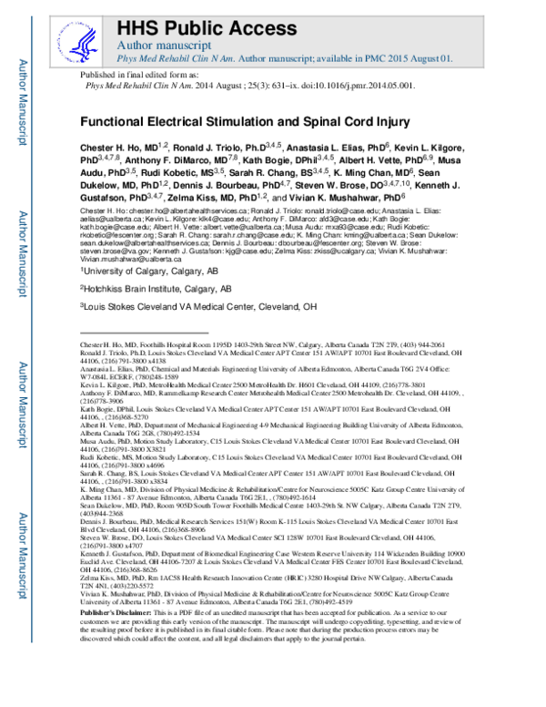 (PDF) Functional Electrical Stimulation and Spinal Cord Injury
