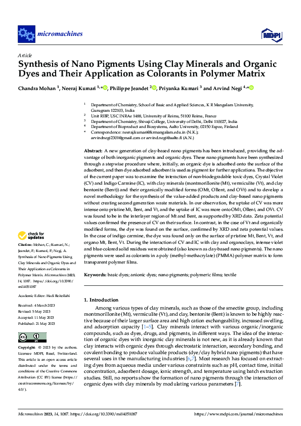 (PDF) Synthesis of Nano Pigments Using Clay Minerals and Organic Dyes ...