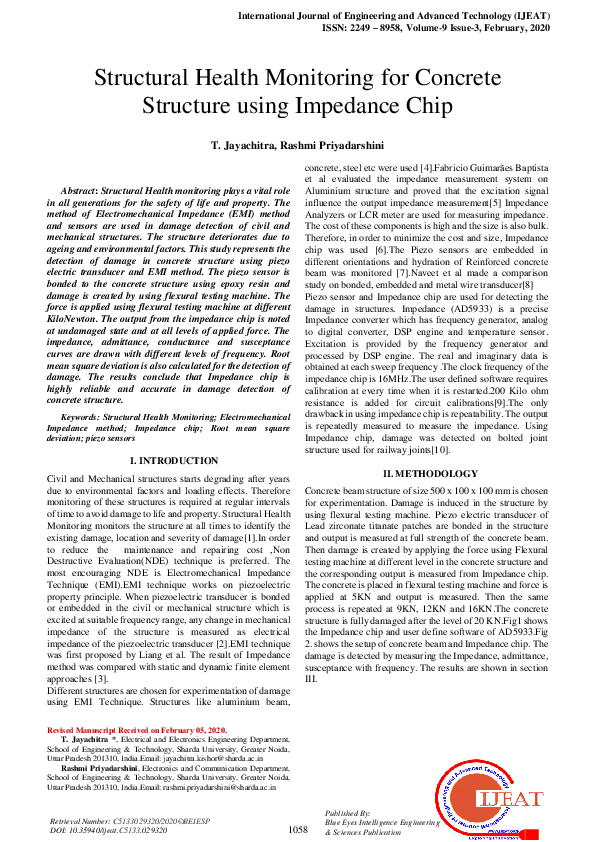 Pdf Structural Health Monitoring For Concrete Structure Using Impedance Chip