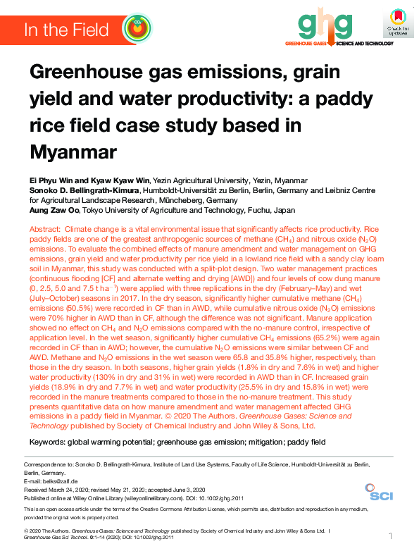 (PDF) Greenhouse gas emissions, grain yield and water productivity: a ...