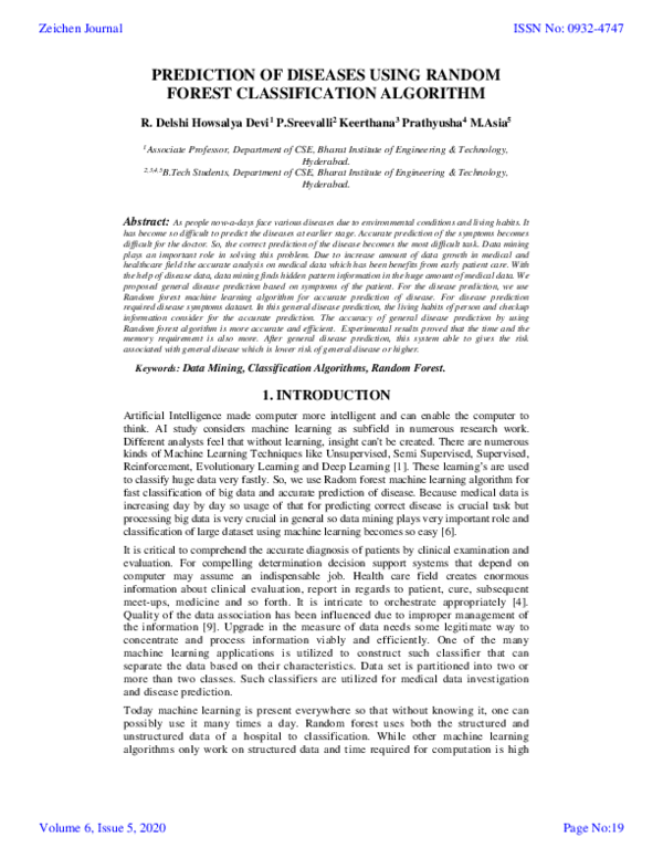 (PDF) Prediction of Diseases Using Random Forest Classification Algorithm