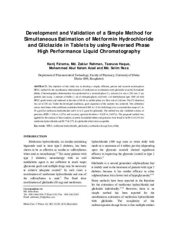 Development and Validation of a Simple Method for Simultaneous Estimation of Metformin ...