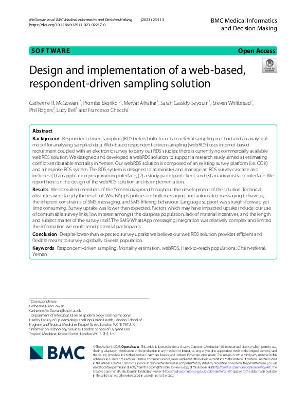 Pdf Design And Implementation Of A Web Based Respondent Driven Sampling Solution