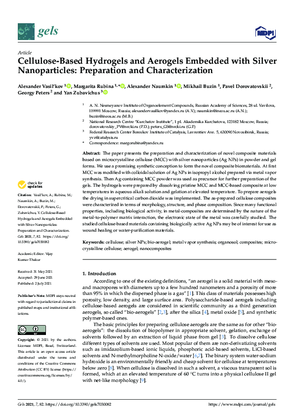 (PDF) Cellulose-Based Hydrogels and Aerogels Embedded with Silver Nanoparticles: Preparation and ...