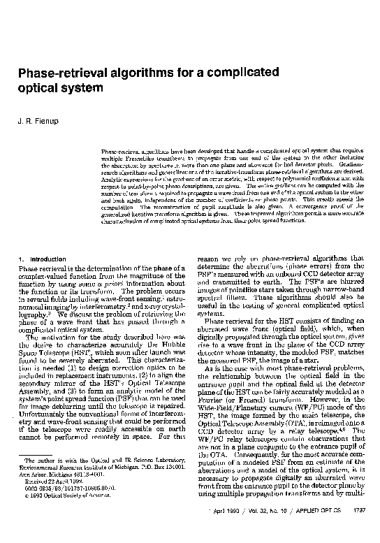 Phase-retrieval algorithms for a complicated optical system